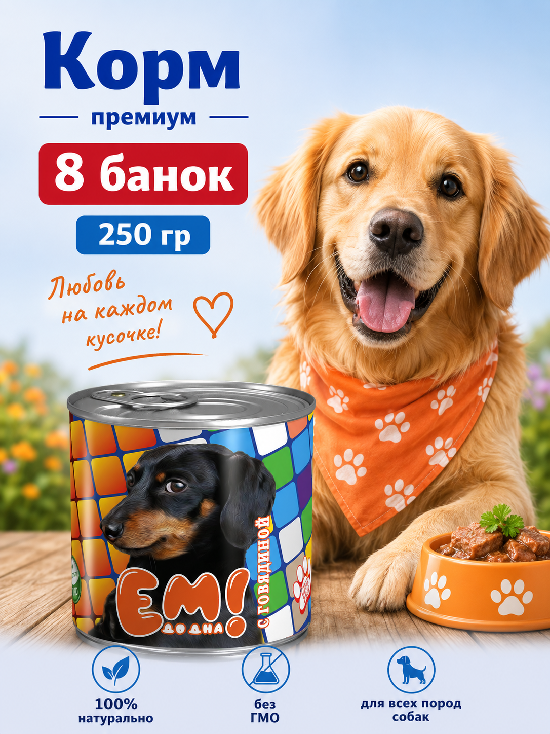 Влажный корм для собак Ем До Дна с Говядиной 8 шт X 250г