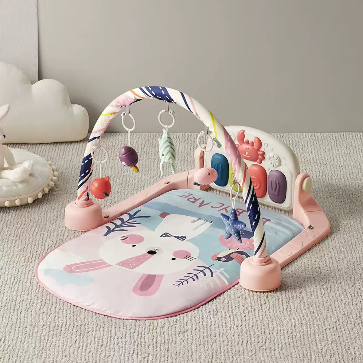 Extended Length Doodle Rabbit Baby Piano Gym Foot Stacker Educational Toy for Toddlers 0-36 Months