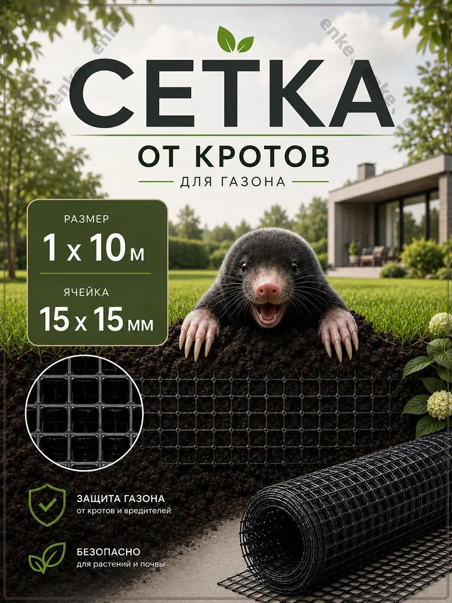 Сетка садовая газонная от кротов 10х1 м пластик
