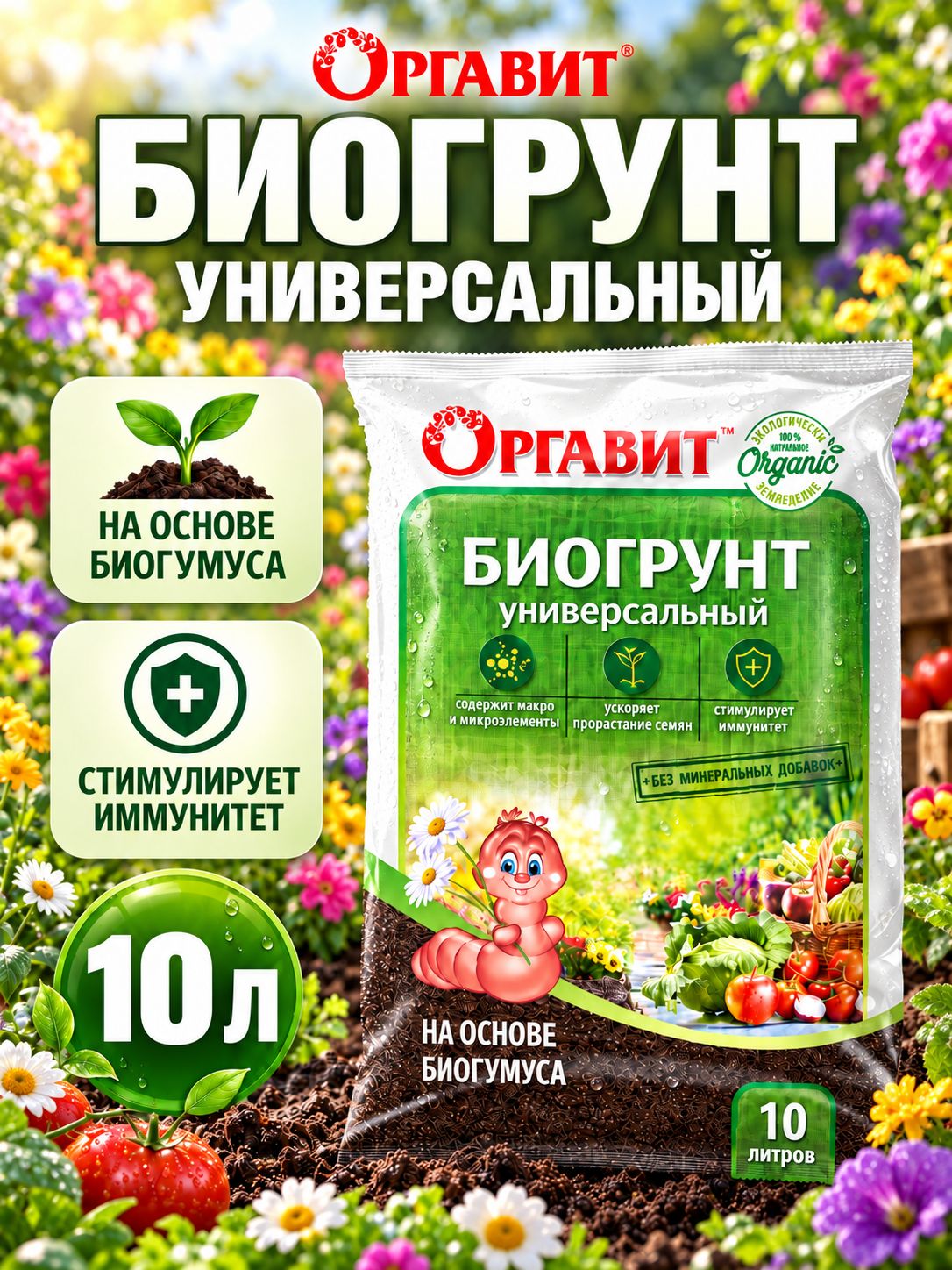 Биогрунт Оргавит универсальный на основе биогумуса 10 л.