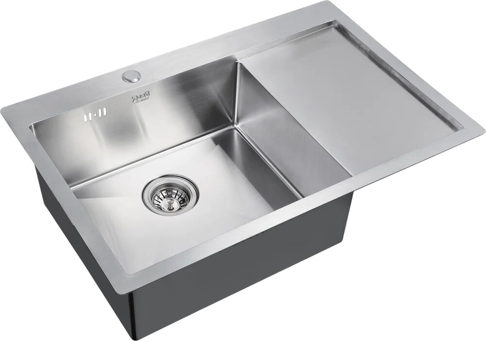 Мойка кухонная Zorg Inox R R 7851-L металлическая, 78x51, прямоугольная, мойка для кухни, с крылом, врезная, под столешницу