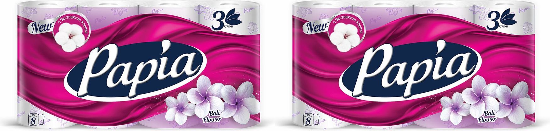 Туалетная бумага Papia Bali Flower, комплект: 2 упаковки по 8 шт