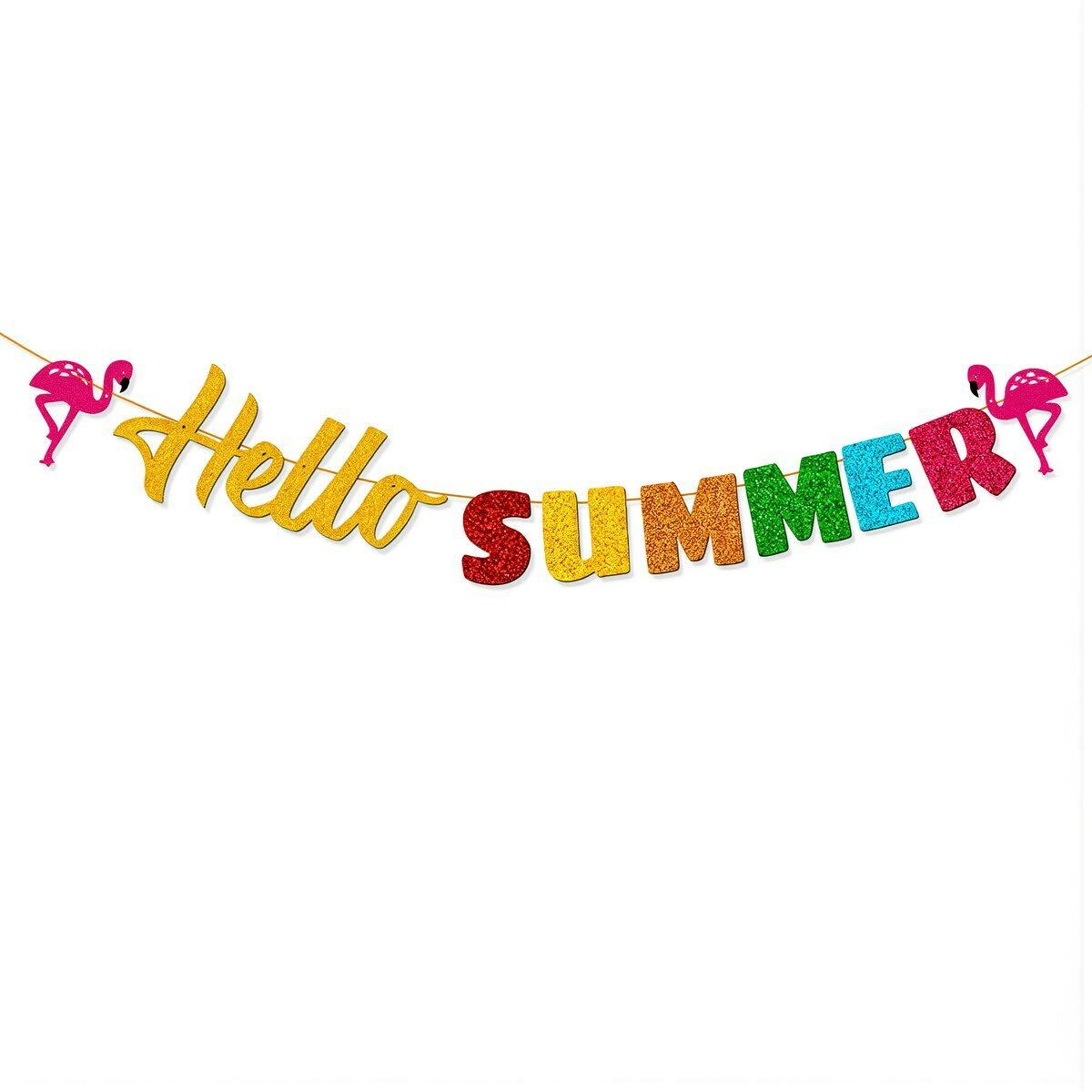 Гирлянда из фетра Hello Summer с фламинго тропический декор для вечеринки летнее украшение для стены комплект, DFQ792 Гирлянда с фламинго и надписью Hello SUMMER с блёстками