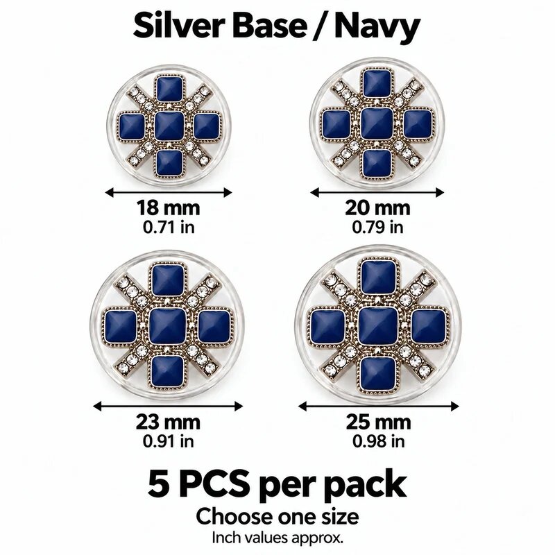 Пуговицы Silver/Navy, 18 мм, 5 шт