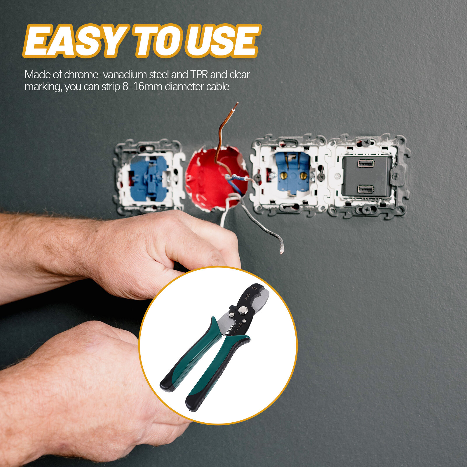 Плоскогубцы Для Жил С Automatic Wire Stripping 8-16Mm Для Электрика 8 Дюймов Зеленый