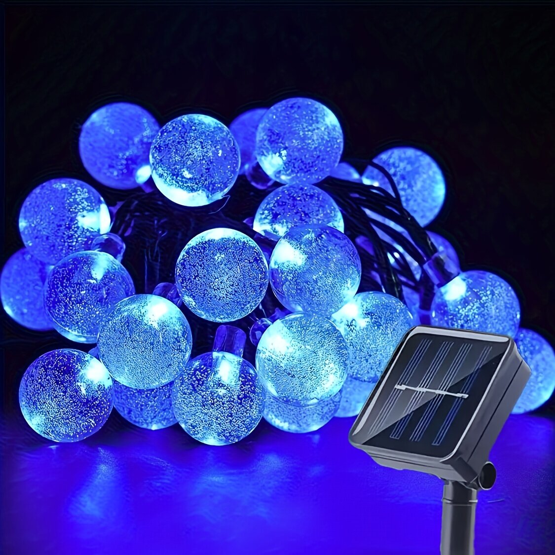 Декоративная уличная гирлянда с LED-шарами на солнечных батареях, IP65, синий, 10 ламп, длина 118.11 дюйма