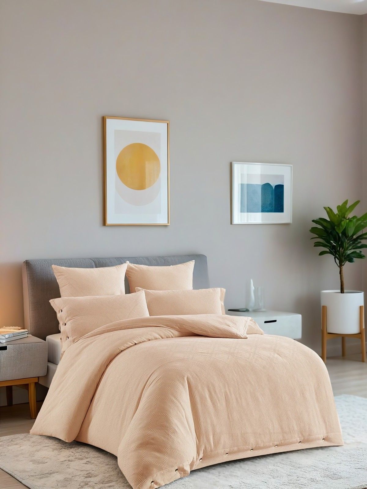 Постельное белье евро однотонное Cleo Organic Cotton комплект пододеяльник на пуговицах простынь на резинке наволочки на пуговицах, вареный хлопок