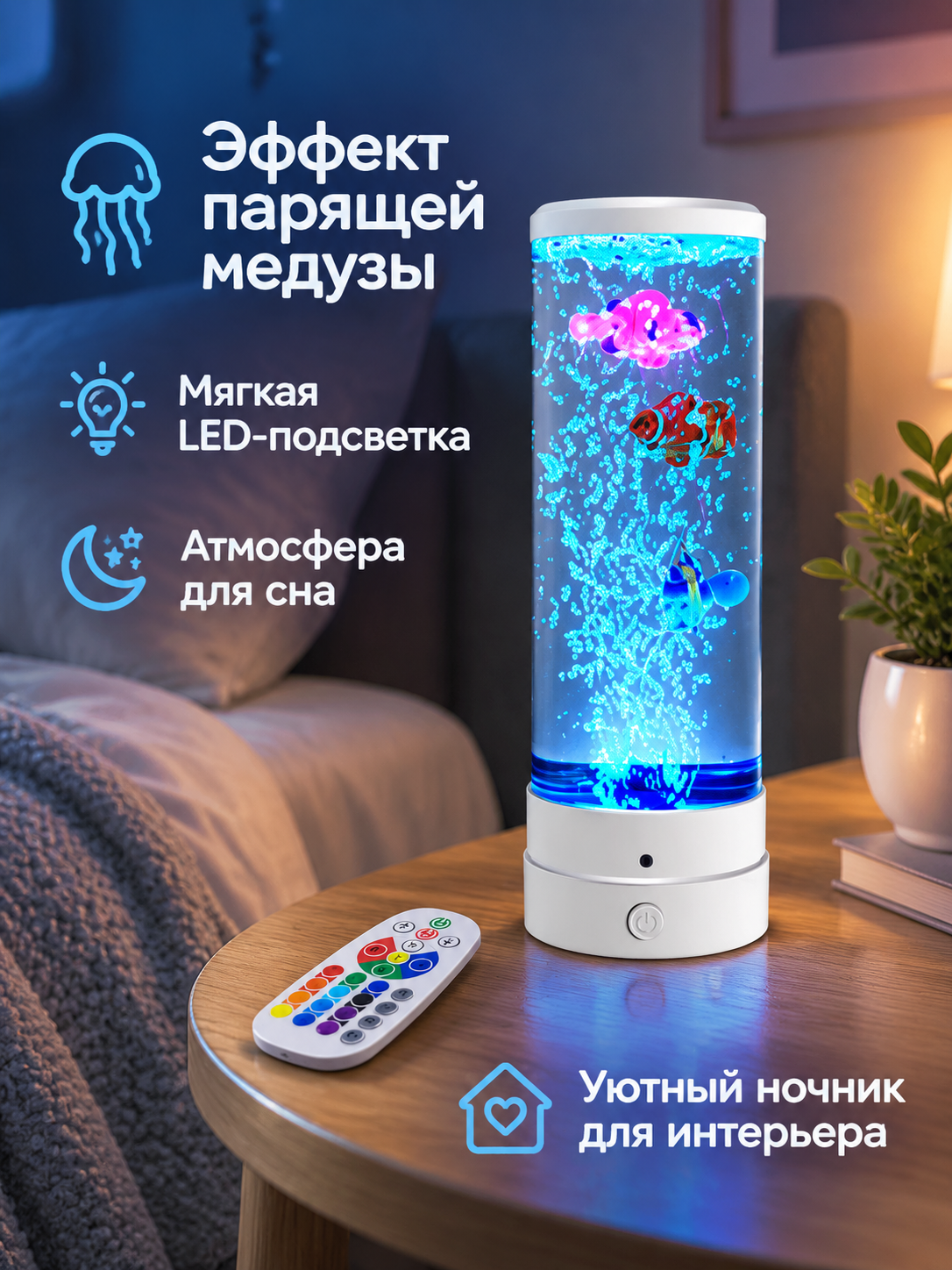 Круглый светильник-медуза с LED-подсветкой, динамический ночник для интерьера, белый, от сети, 12 дюйм, белый, белый