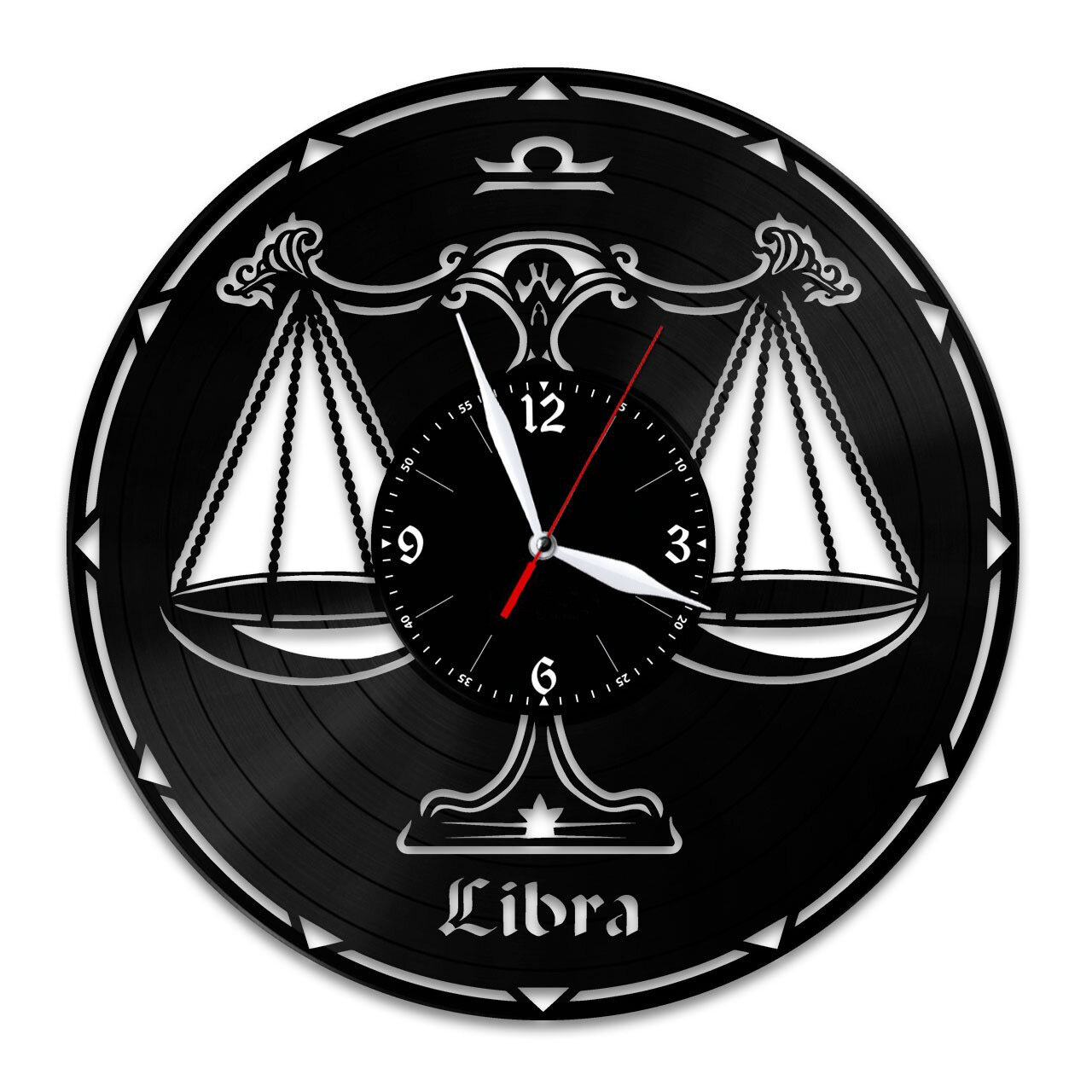 Настенные часы из виниловой пластинки "Знак зодиака "Весы"