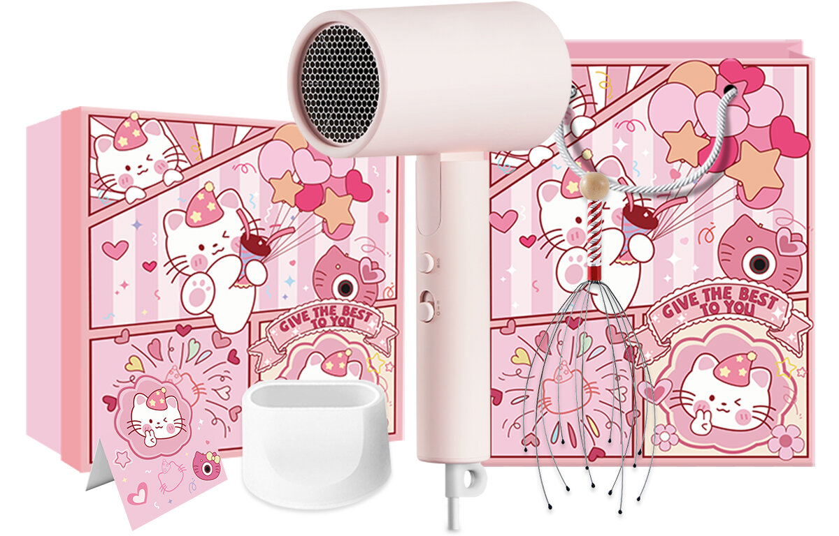 Фен унисекс Xiaomi Электрический Фен Hello Kitty, оттенок Pink Qixi Smooth Hair Gift Box
