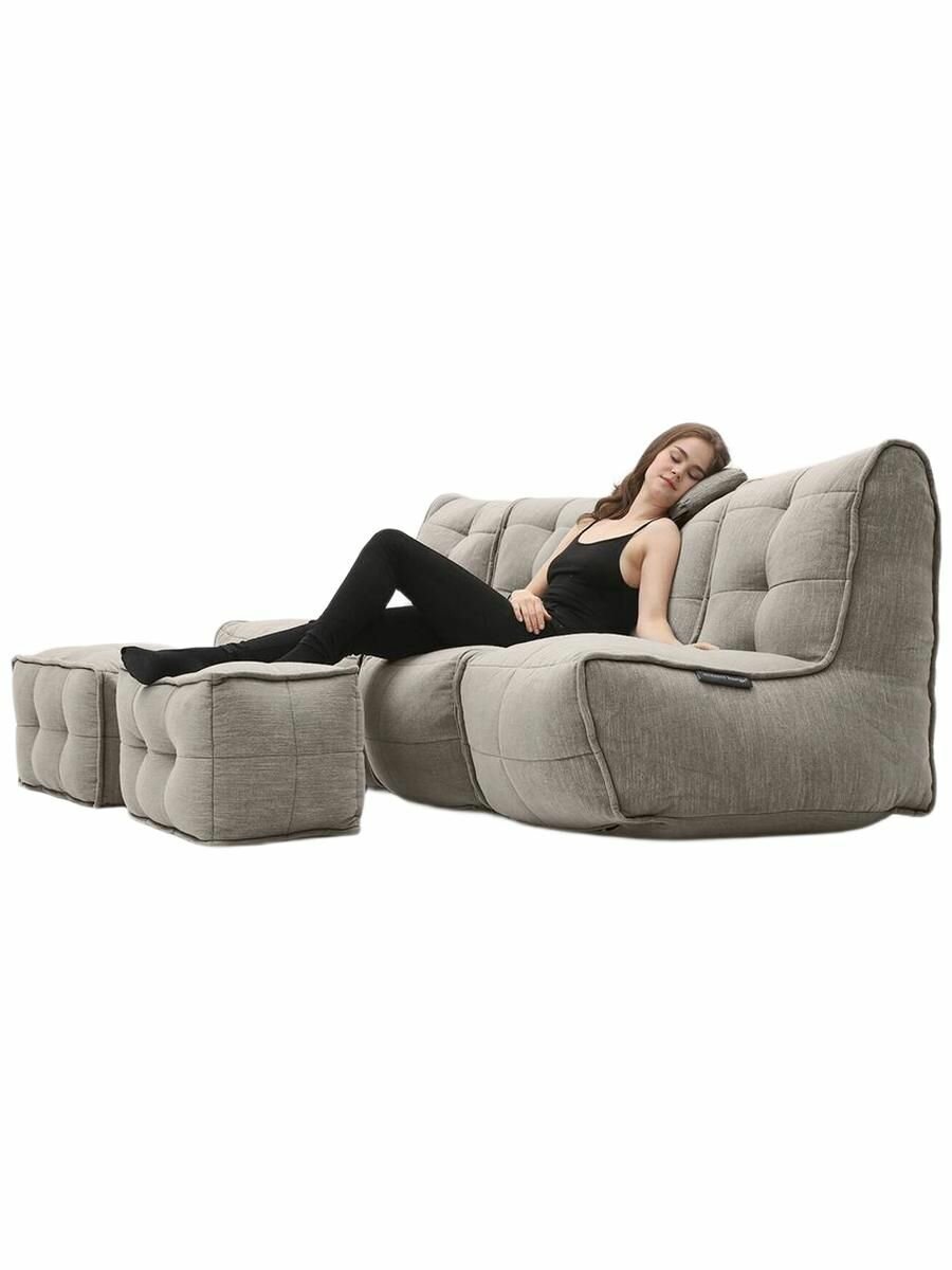 Бескаркасный модульный диван с оттоманкой Mod4 Quad Couch - Keystone Grey (шенилл, серый) - для небольших помещений: для дома, дачи, офиса (нераскладной)