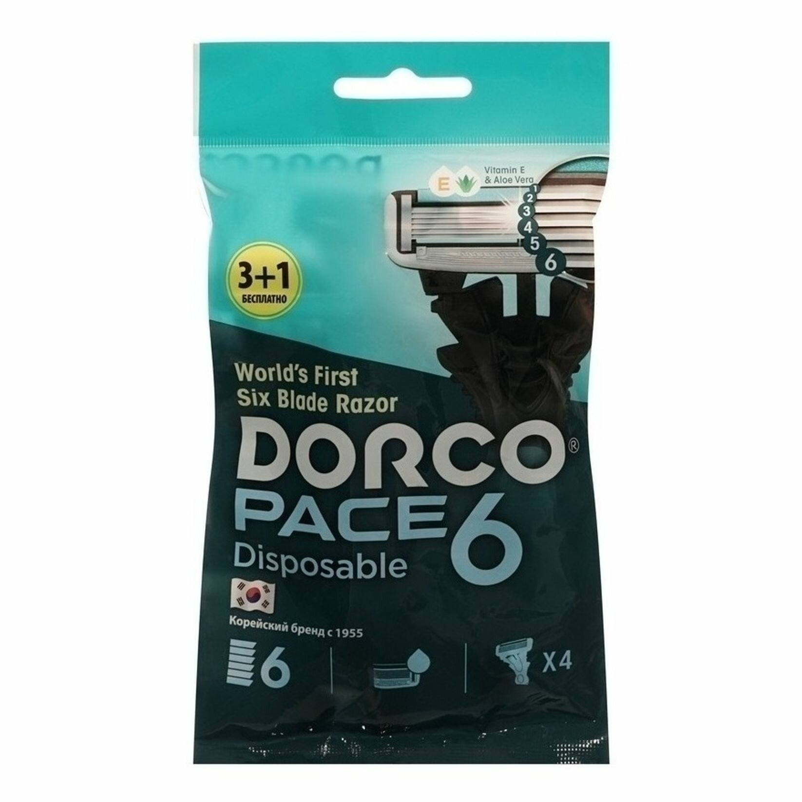 Бритвенный станок Dorco Pace 6 с 6 лезвиями 4 шт