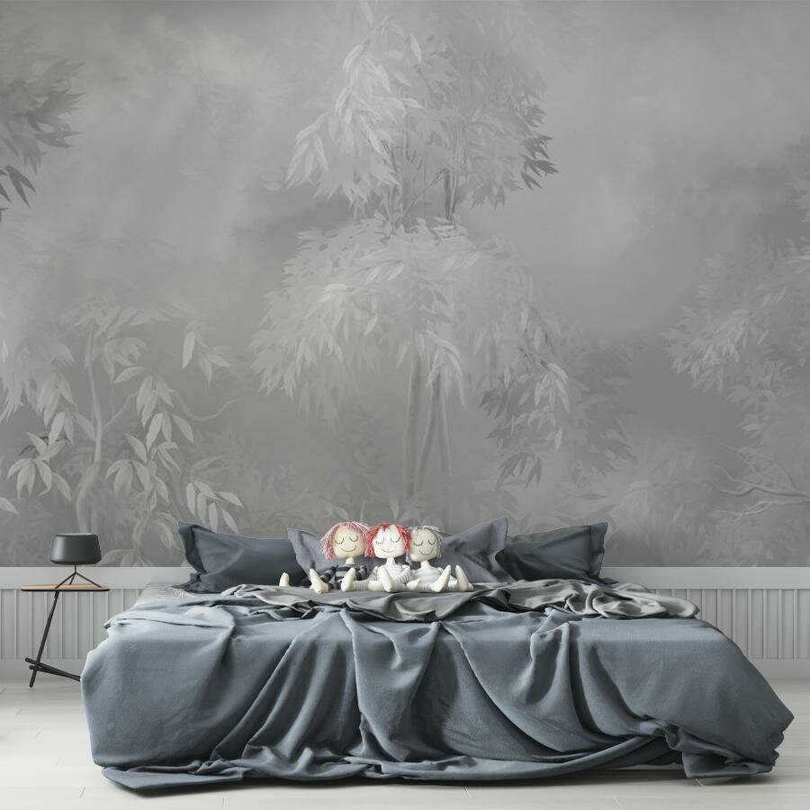 Фотообои Деревья в дымке серые 13-1116-M-Холст 270 x 300 см (ВхШ) Бесшовные, флизелиновые, влагостойкие обои