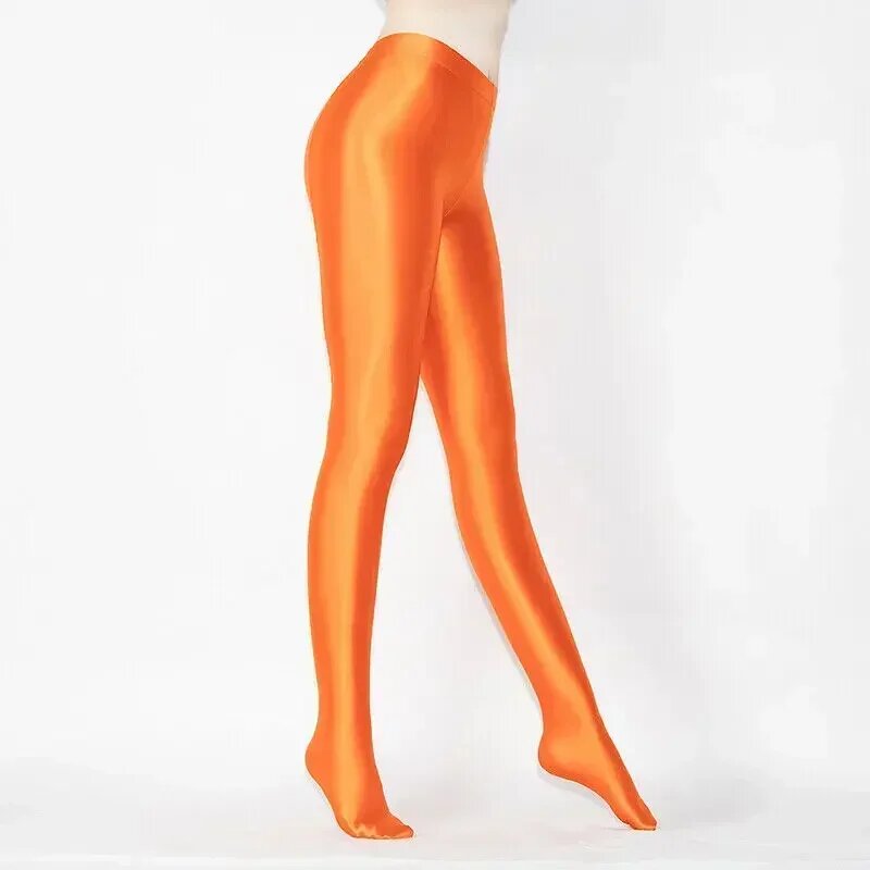 Оранжевые блестящие колготки Spandex