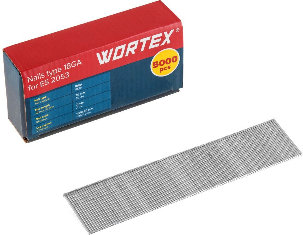 Гвозди для нейлера тип 18GA 30 мм WORTEX, 30 мм, 5000 штук, для ES 2053