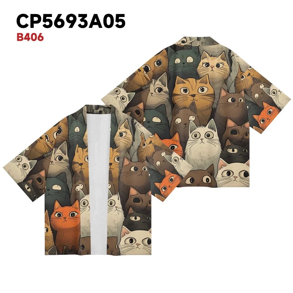 Женское кимоно самурай с кошками, M, kimono