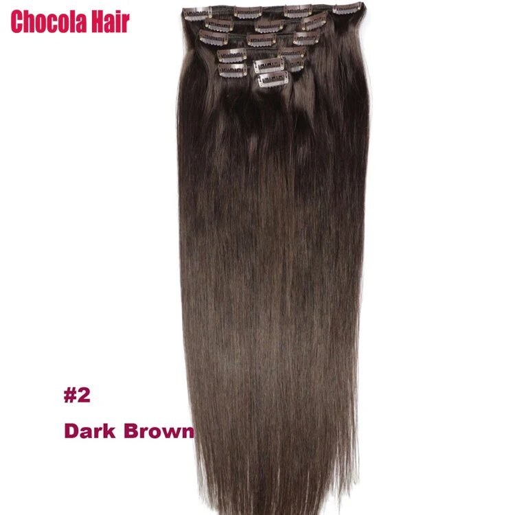 Chocola Hair, прямые клипсы из натурального волоса Remy, #2, 22 дюйма, 120г