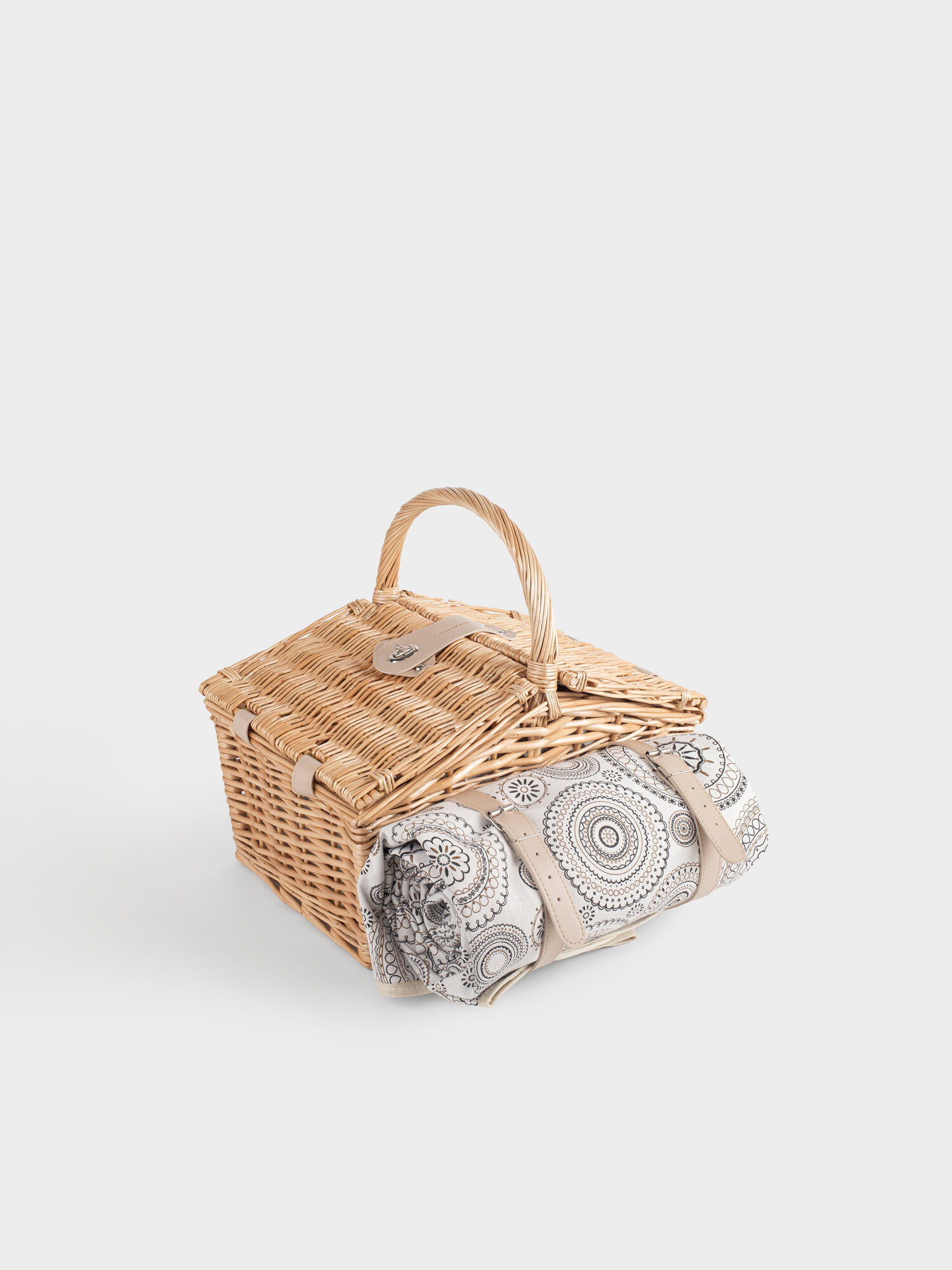 Корзина для пикника, 40х28 см, 4 перс, 21 пр, с пледом, лоза, бежевая, Picnic