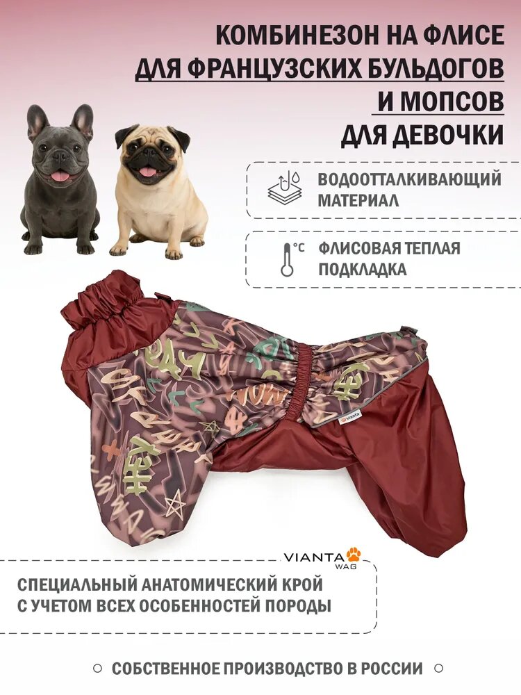 Комбинезон на флисовой подкладке для французского бульдога, для девочки