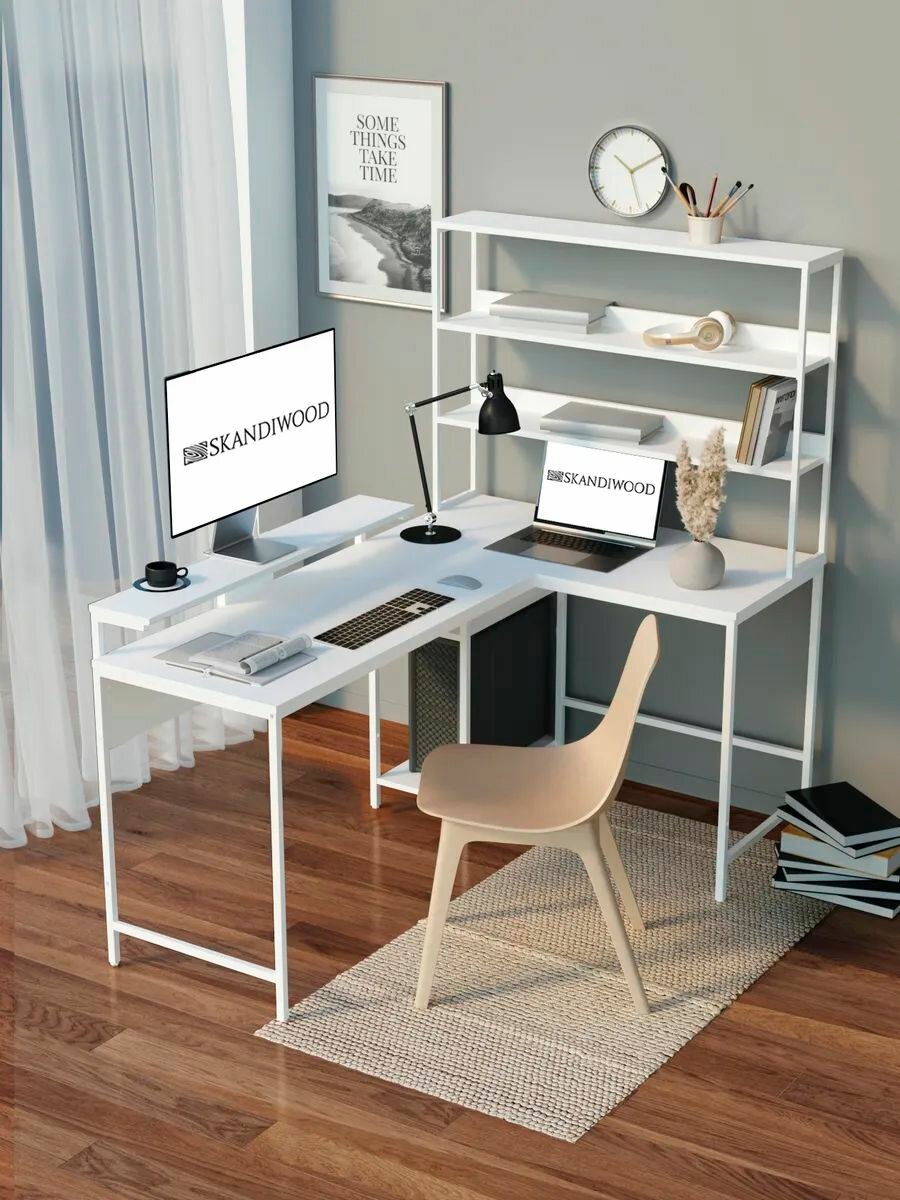 Стол компьютерный игровой угловой с полками письменный для школьника