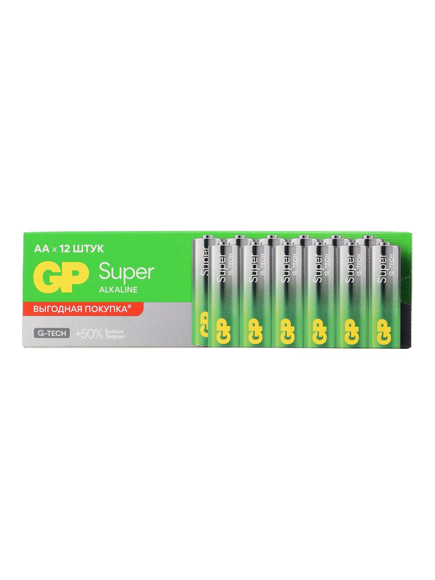 Батарейка алкалиновая GP Super Alkaline G-Tech, AA, LR03-12, 1.5 В, набор, 12 шт.