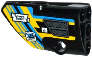 Technic, Panel Fairing # 1 Small Smooth Short, Side A with Grille and Sponsor Logos on Dark Azure, Yellow and Black Background Pattern (Sticker) - Set 42034, 87080pb020 Black U