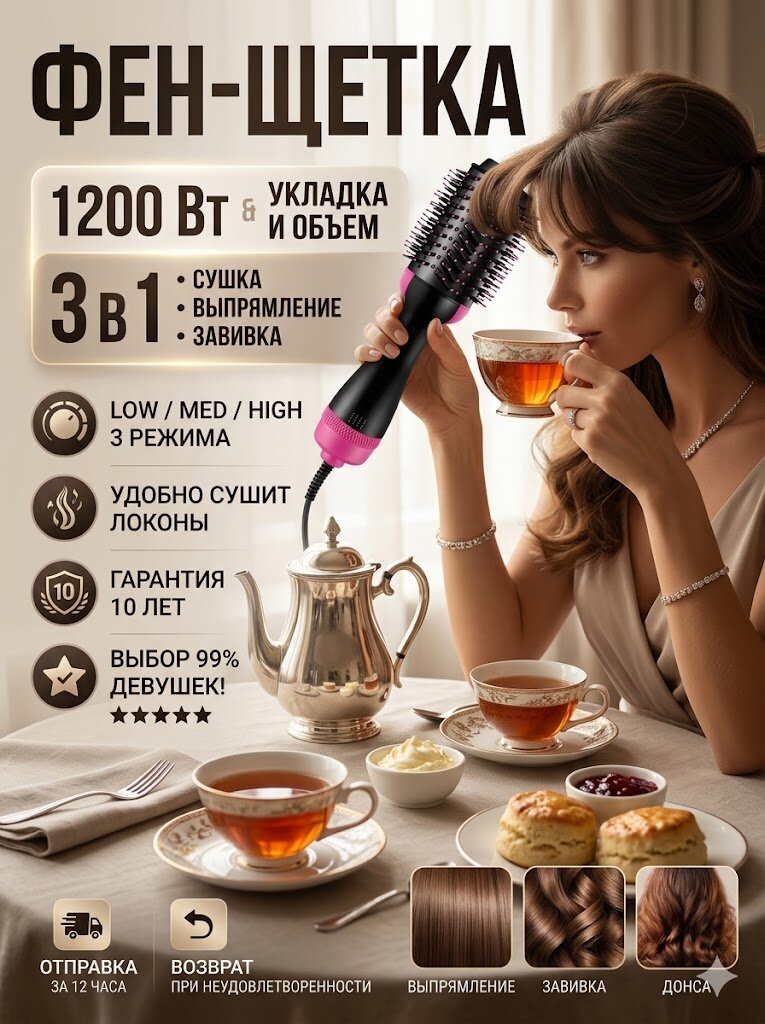 Фен-щетка для волос / Расческа с ионизацией One Step Фен-щётка (расчёска-фен) для волос Hair Dryer 3 в 1