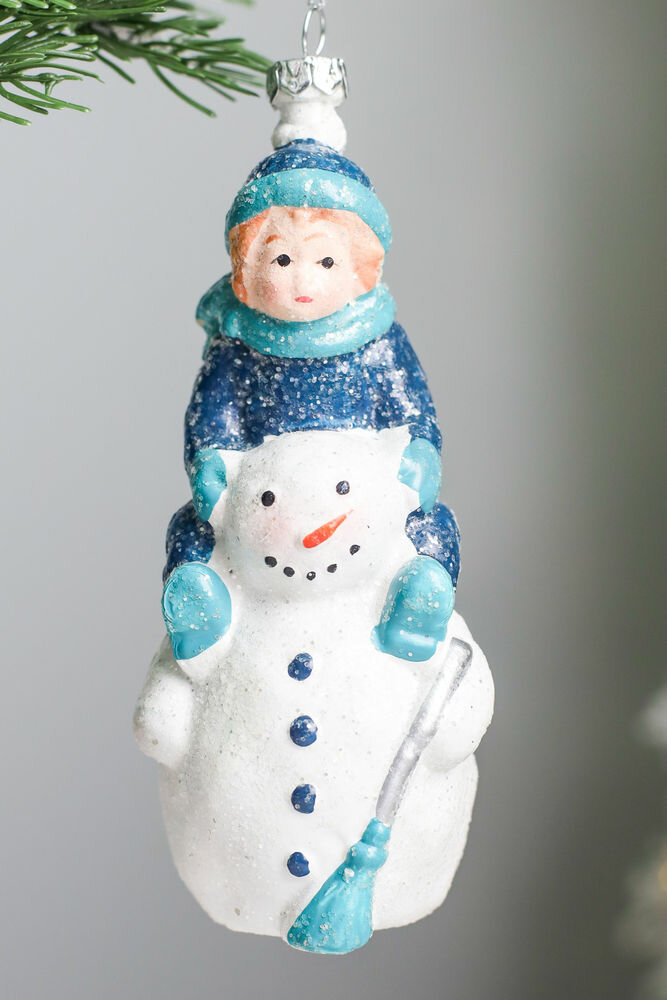 Ёлочная игрушка верхом на снеговике, синий, пластик, 14 см, Кэминг (Kaemingk) 027722-1