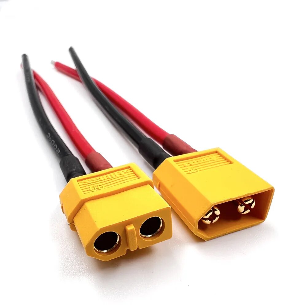 Разъем питания Amass XT60-F + XT60-M с силиконовым проводом 14AWG, 100 мм, 1 пара