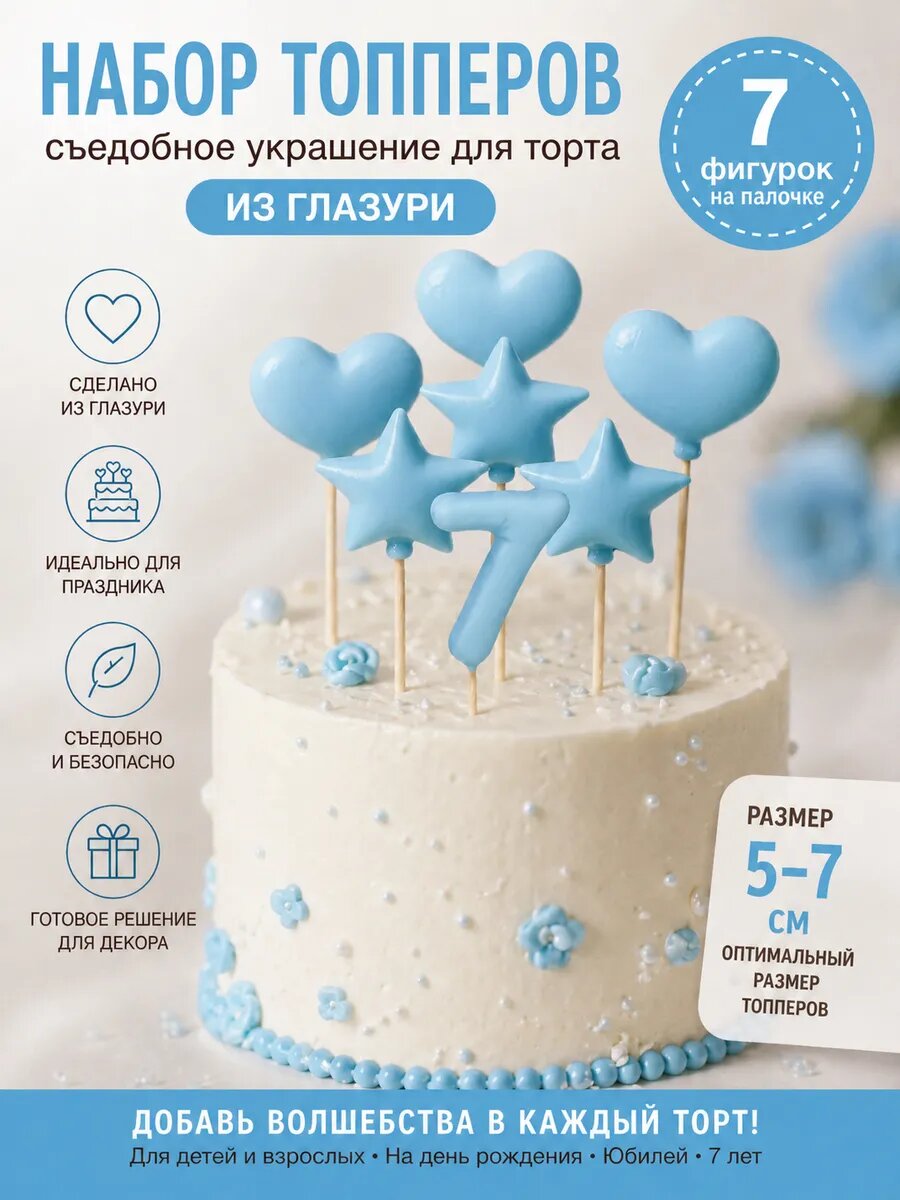 Украшения для торта "Шоколадная цифра 7", глазурь, голубой цвет