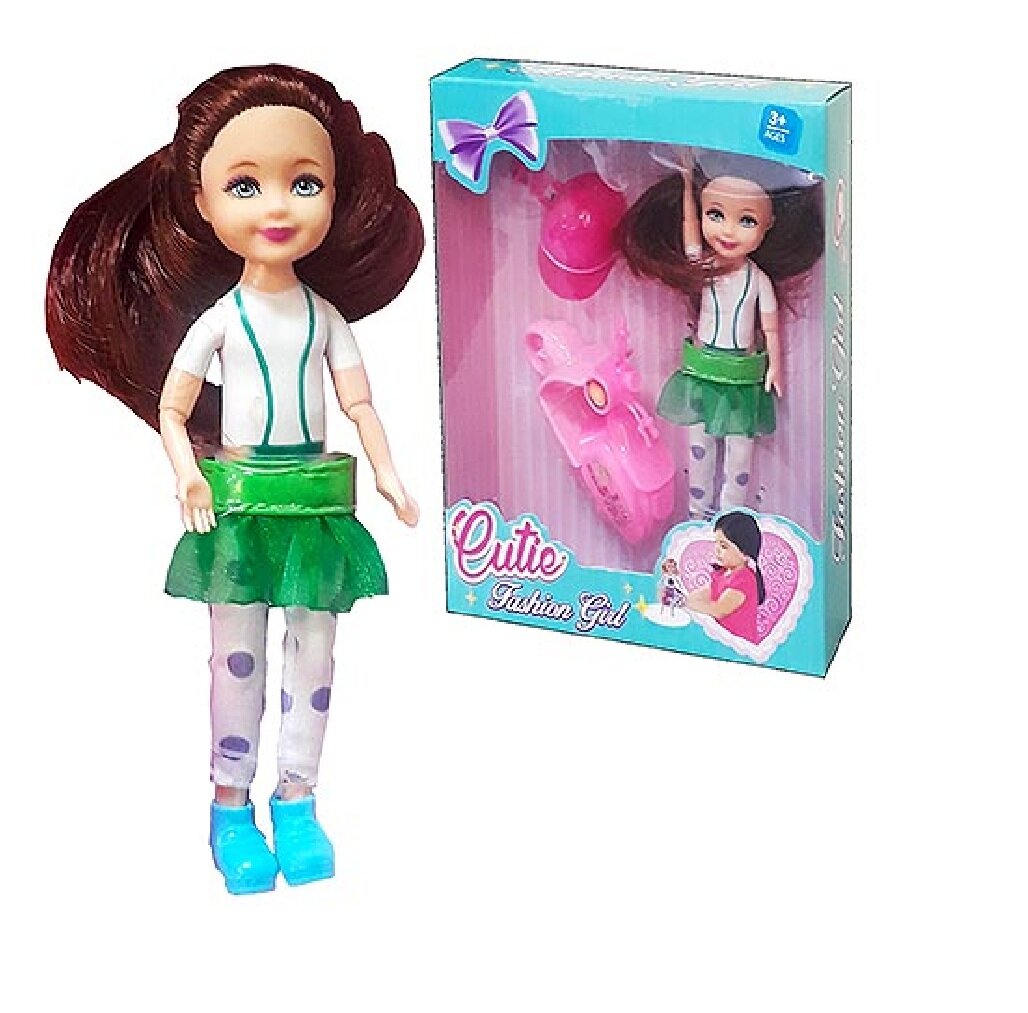 Кукла " Lutie Fashion Girl " 14,5см, мопед, шлем, картонная упаковка 14*18*4 см