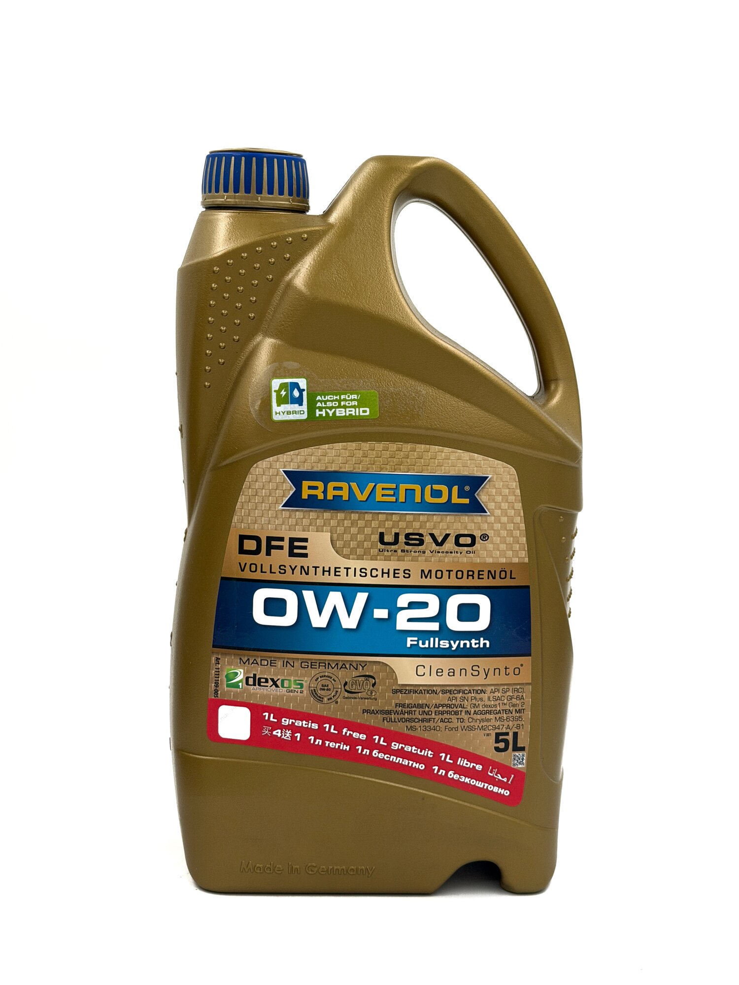 Масло моторное Ravenol DFE 0W-20, 5 литров, синтетическое, для авто
