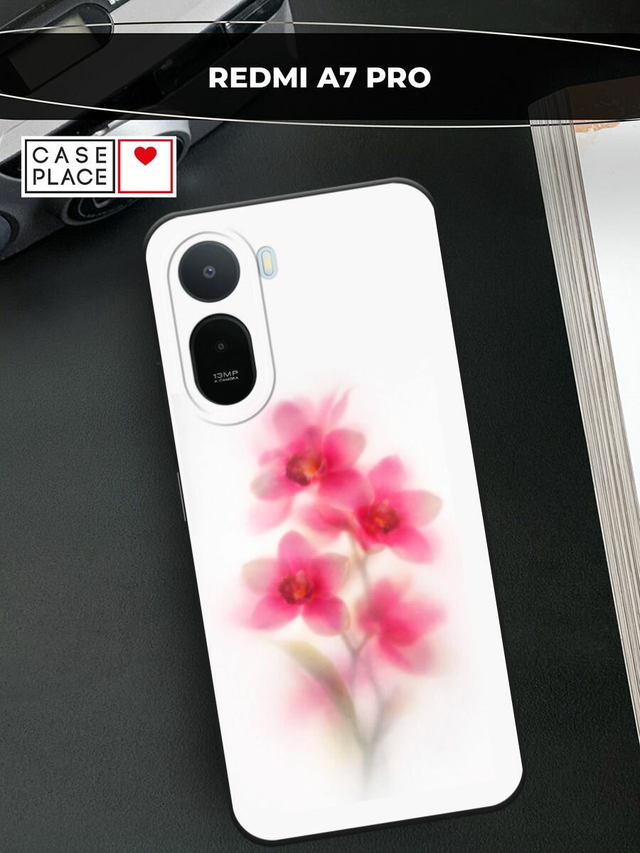 Черный матовый чехол на Xiaomi Redmi A7 Pro/Poco C81 Pro / Сяоми Редми A7 Про/Поко C81 Про с принтом Размытые цветы
