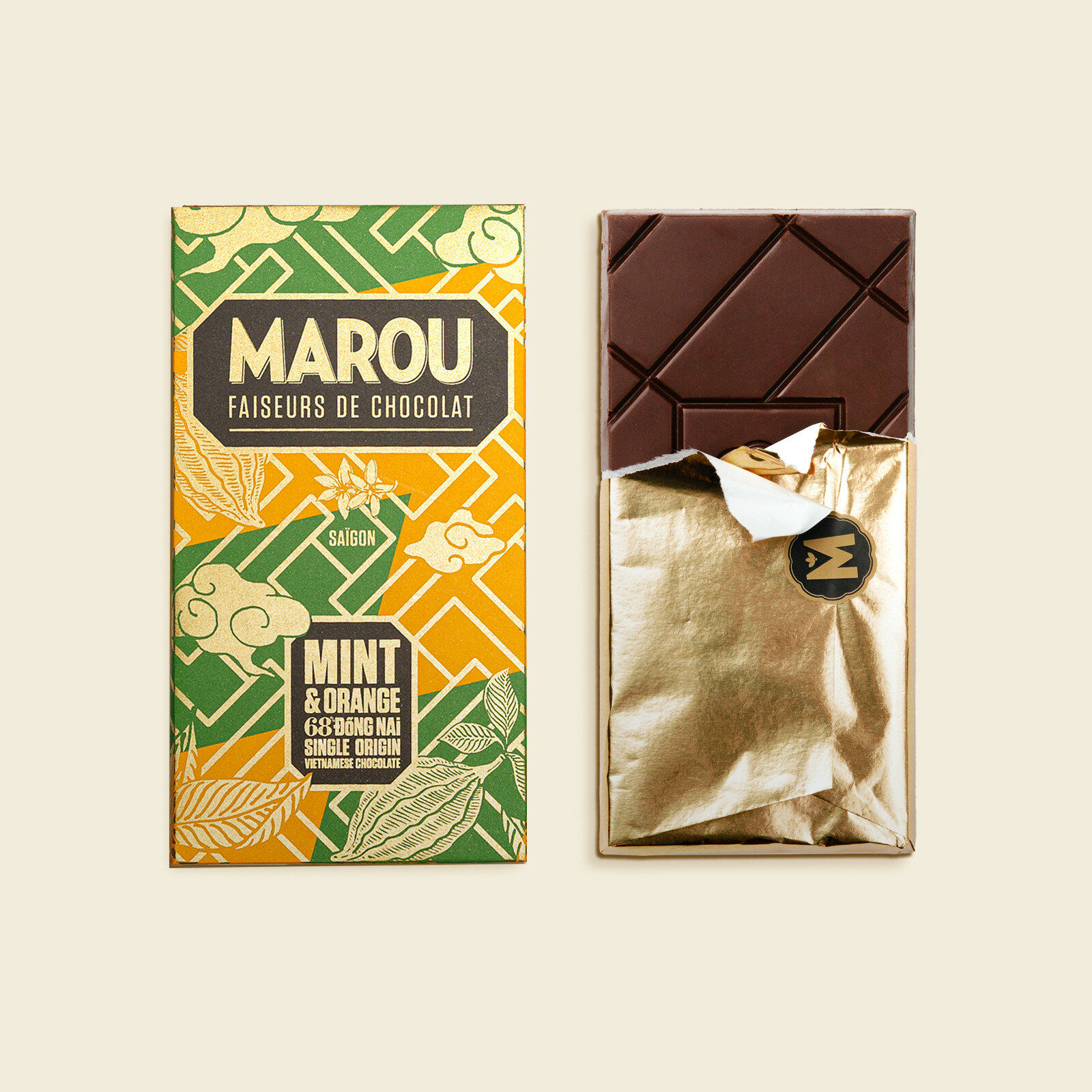 Вьетнамский темный шоколад с мятой и апельсином MAROU MINT & ORANGE DONG NAI 68%