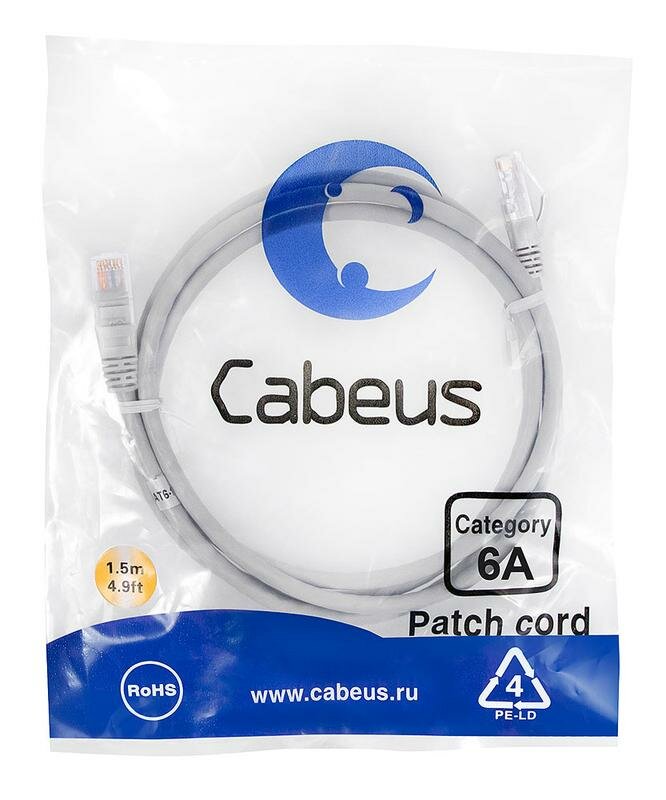 Патч-корд U/UTP кат.6A PC-UTP-RJ45-Cat.6a-1.5m-LSZH 2xRJ45/8p8c неэкранир. LSZH (10G) 1.5м сер. Cabeus 7895c