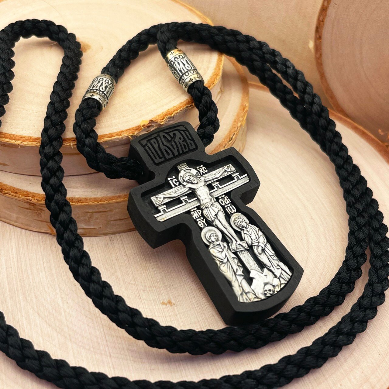 Крестик, серебро, 925 проба, чернение, оксидирование, эбеновое дерево