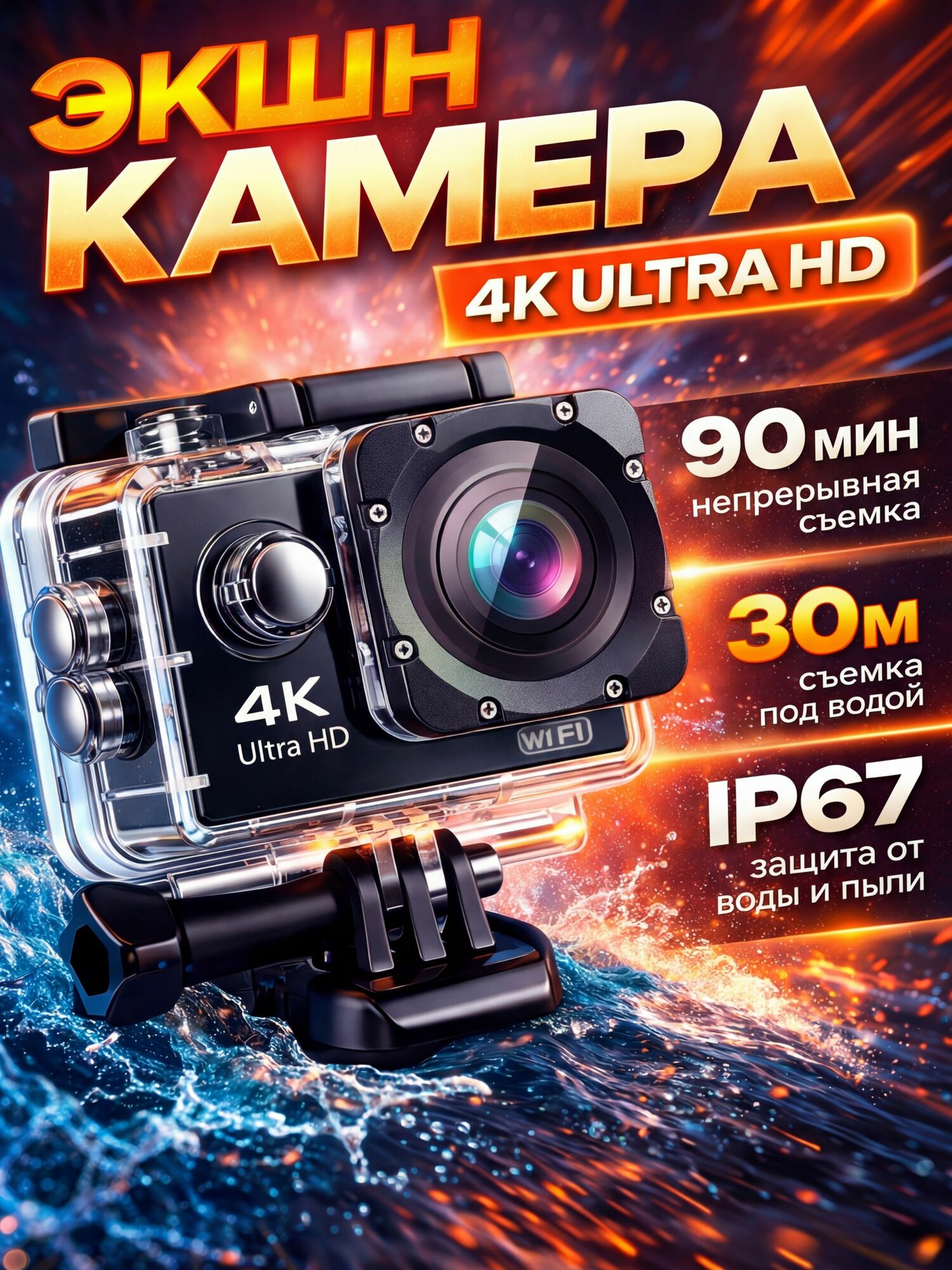 Экшн камера 4k водонепроницаемая