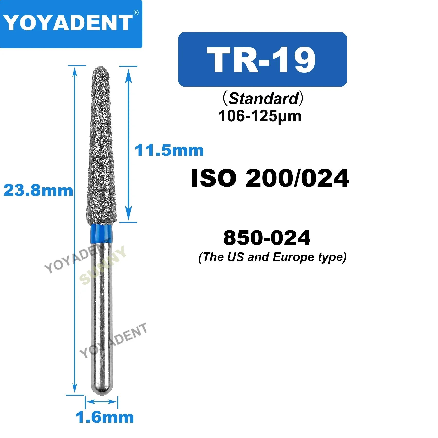 YOYADENT Алмазный бур TR-19 1.6 мм 10 шт.