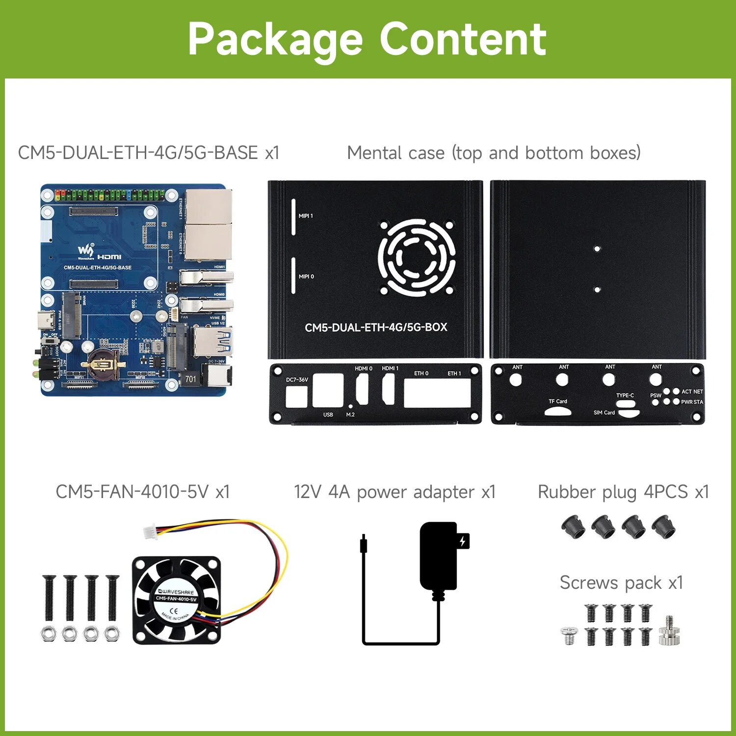 Базовая плата Waveshare CM5-DUAL-ETH-4G/5G-BOX с корпусом
