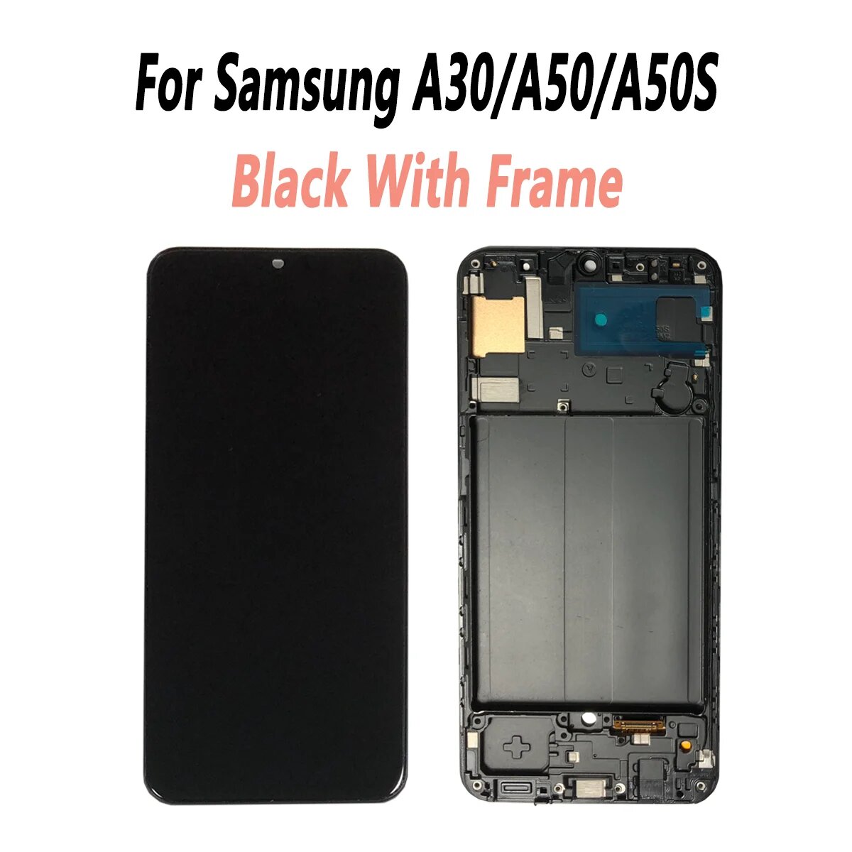 Дисплей Samsung A30/A50/A50S черный с рамкой
