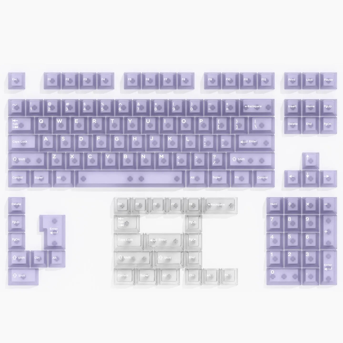 BINYEAE Прозрачные фиолетовые кейкапы Cherry Profile 132 клавиш для механических клавиатур