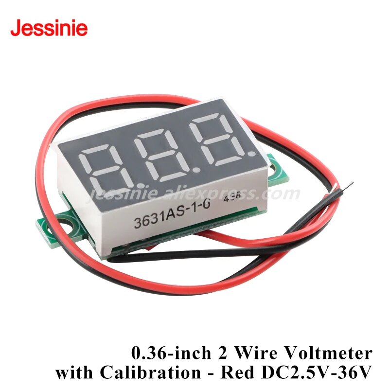 Jessinie Цифровой вольтметр 0,36", 2.5-36В, 0-99.9В 5pcs, 2Wire Calibration R