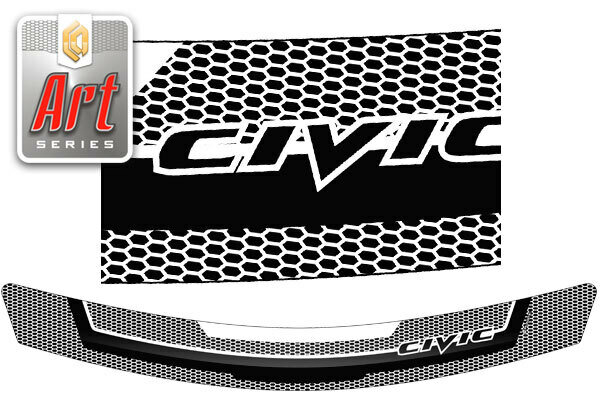 Дефлектор капота для Honda Civic седан 2006-2011 Серия Art серебро
