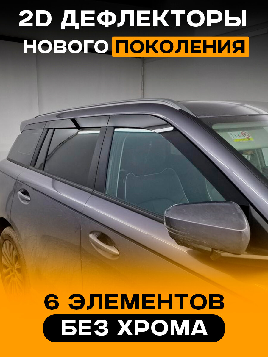 Дефлекторы плоские на Jaecco J6 (Джейку J6 тюнинг) 2023-2026, 2D ветровики, черные