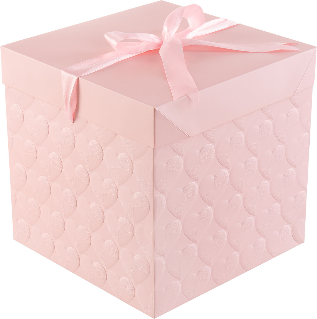 Коробка подарочная складная, 350гр, Фактурные сердца, Розовый, 22*22*22 см, для подарка