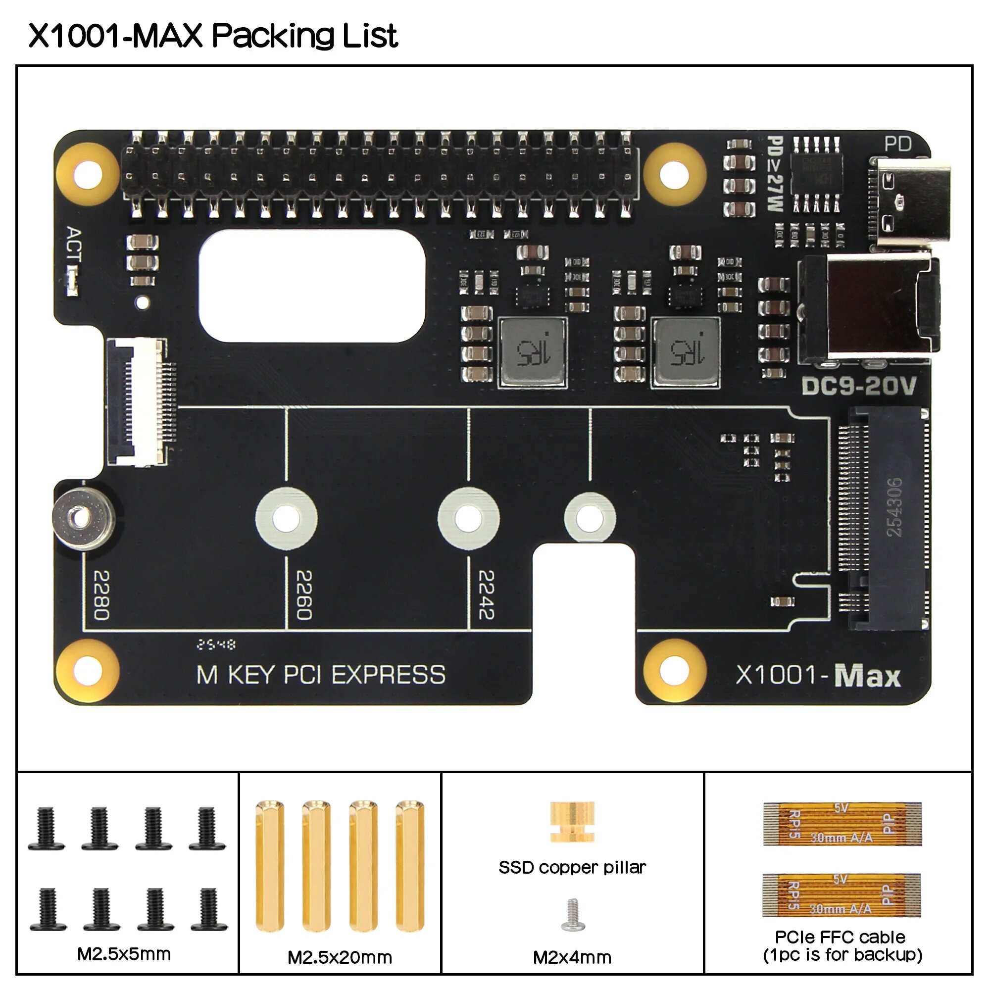 Geekworm Raspberry Pi5 X1001-Max PCIe плата для NVMe SSD