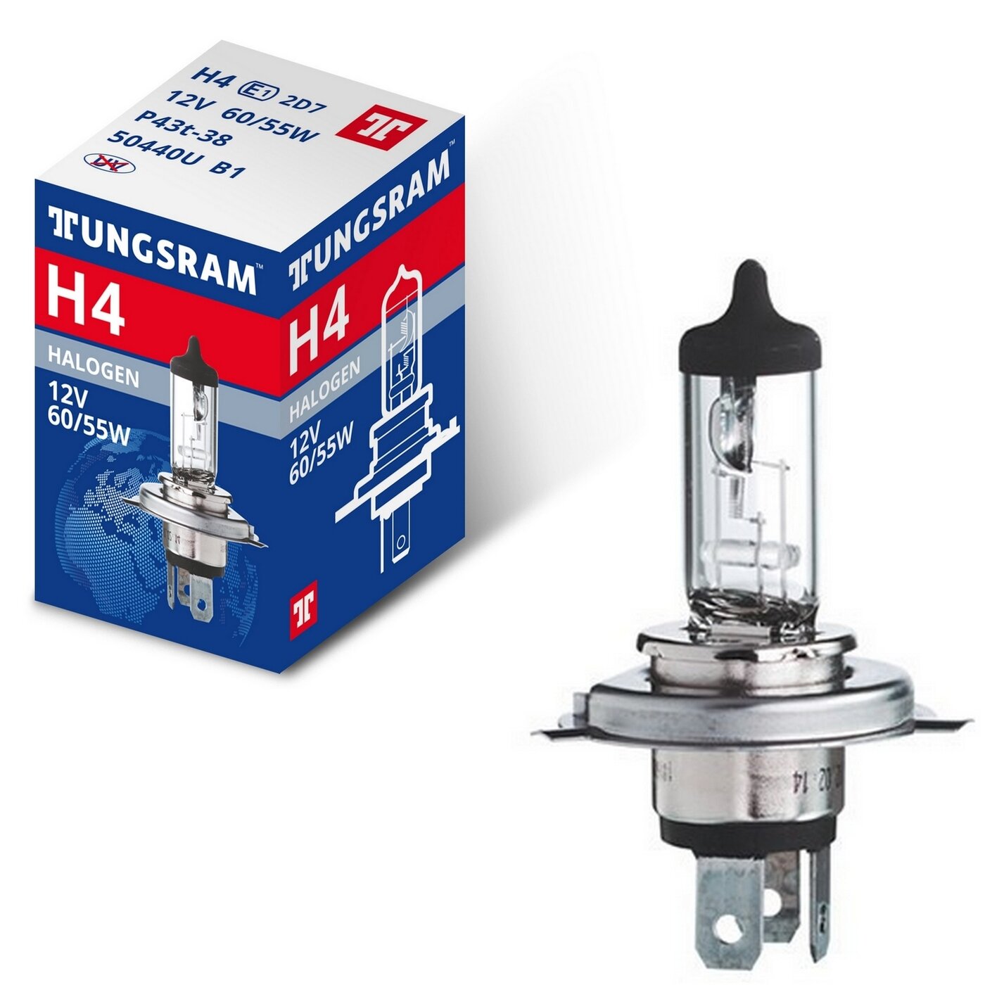 Лампа TUNGSRAM "Standart", H4, 12V, 60/55W, P43T, 3200K