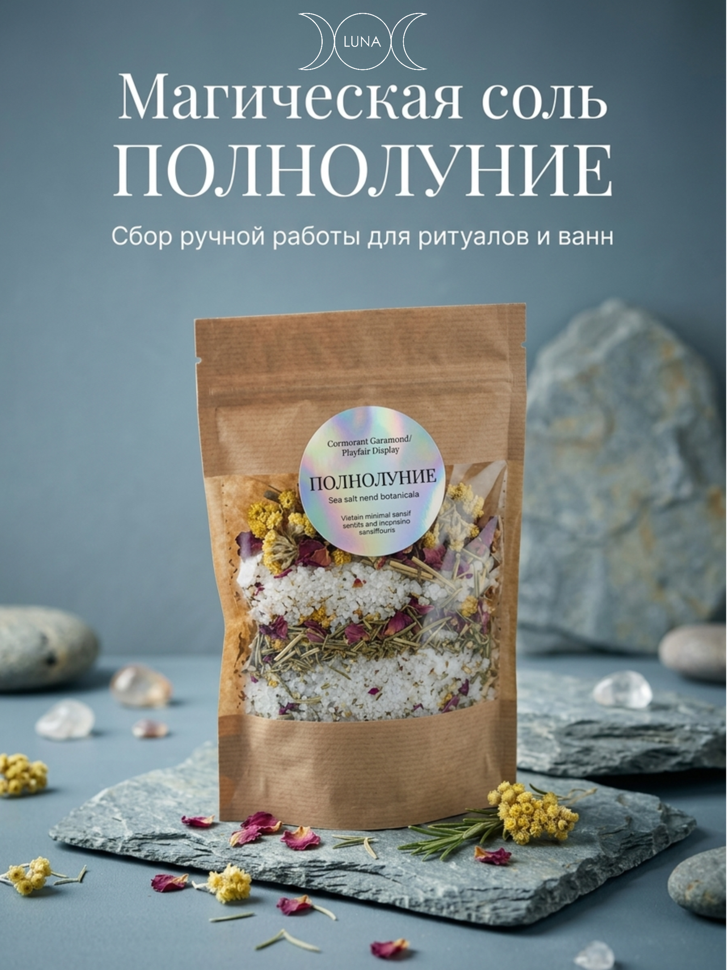 Магическая соль для ванны с заговоренными травами полнолуние