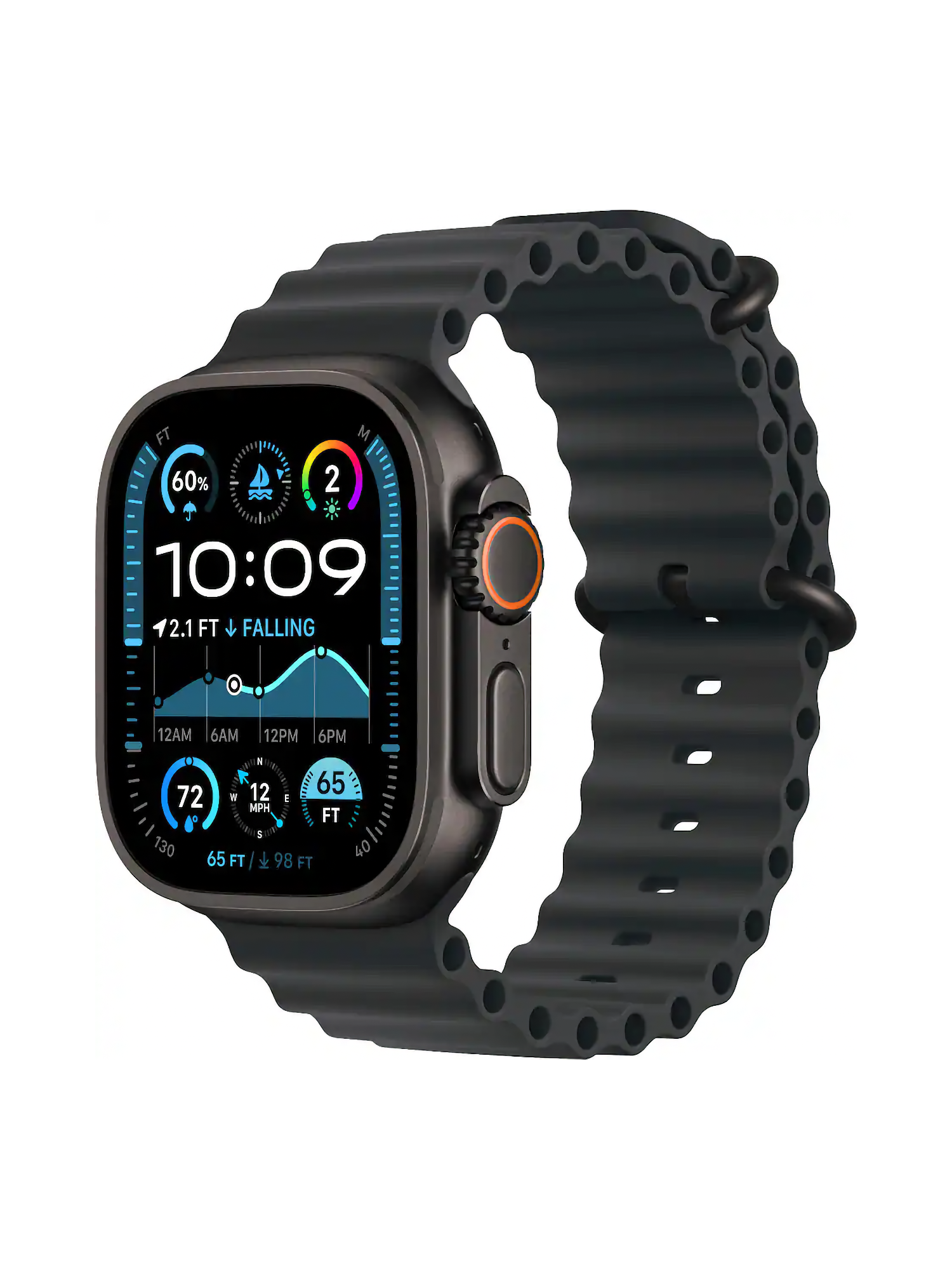 Часы Apple Watch Ultra 2, 49 мм, титан чёрного цвета, ремешок Ocean чёрного цвета (2024)