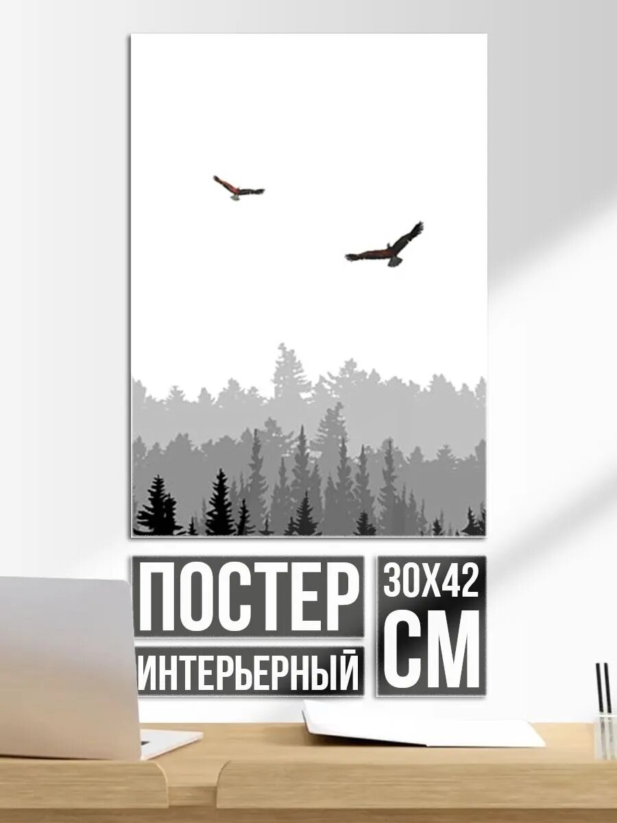 Постер на стену Птицы над лесом